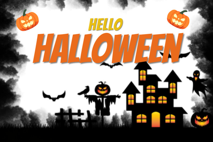 White Illustrative Hello Halloween Greeting Card Minimal Poster ...