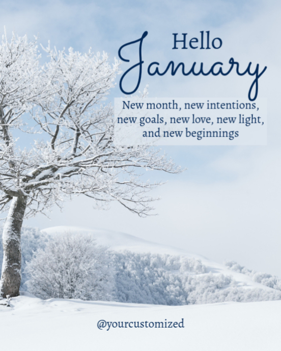 White Illustrative Hello January Instagram Portrait Template | PosterMyWall