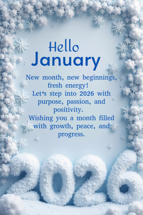 White Illustrative Hello January Poster Template | PosterMyWall