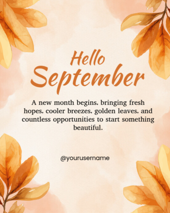 White Illustrative Hello September Instagram Portrait Template ...