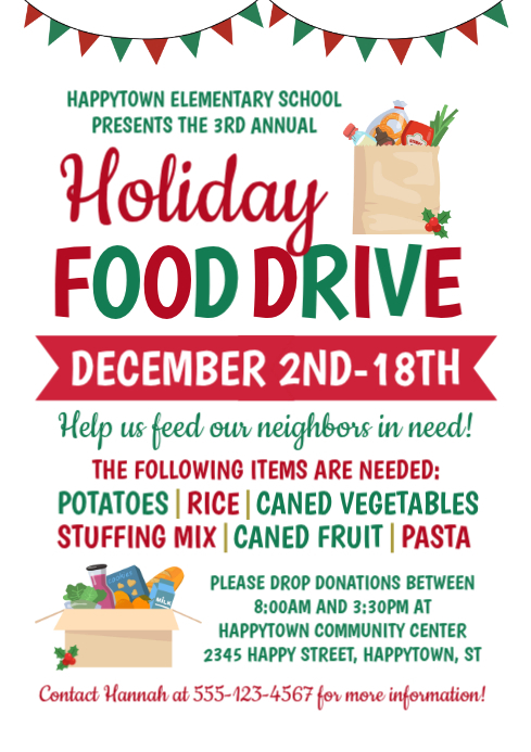 Plantilla de White Illustrative Holiday Food Drive A4 | PosterMyWall