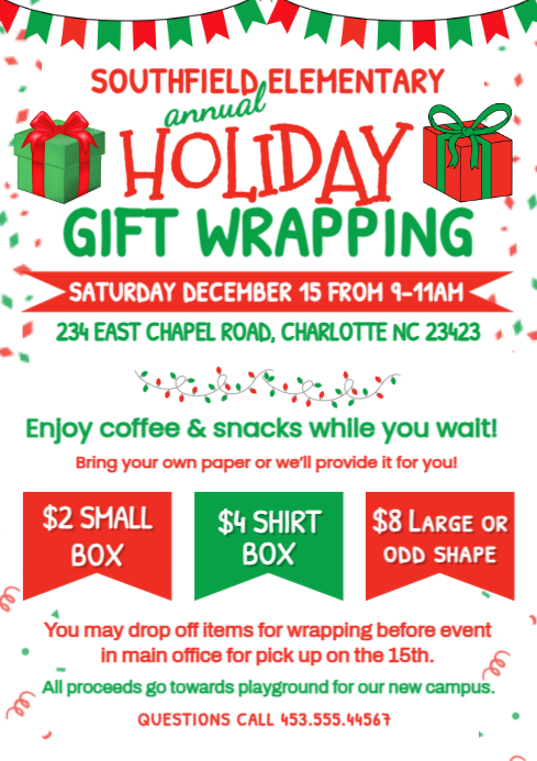White Illustrative Holiday Gift Wrapping Fundraiser Flyer A4 Template ...