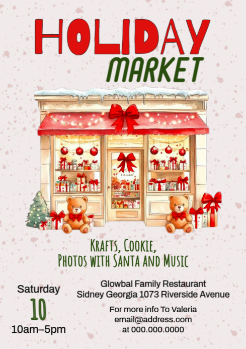 White Illustrative Holiday Market Flyer Christmas Market Invite A4 ...