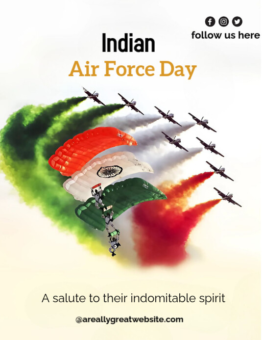 White Illustrative Indian Airforce Day Flyer (us Letter) Template ...