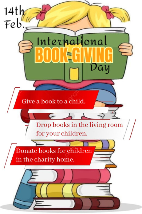 White Illustrative International Book Giving Day Template Poster ...