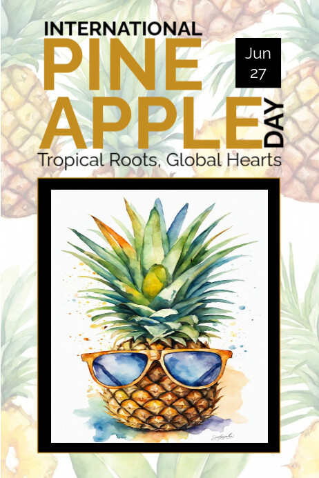 White Illustrative International Pineapple Day Poster Template ...