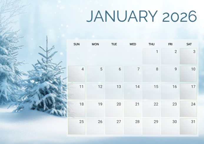 White Illustrative January 2025 Calendar A4 Template | PosterMyWall