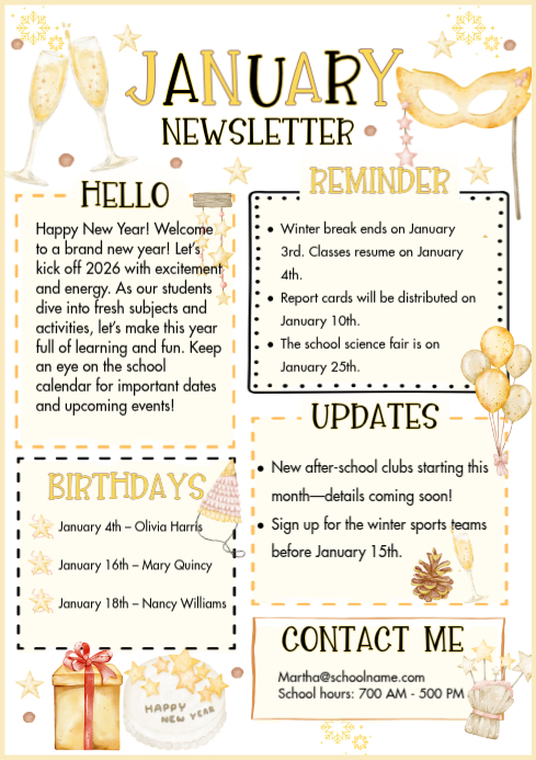 Copy of White Illustrative January Newsletter A4 | PosterMyWall