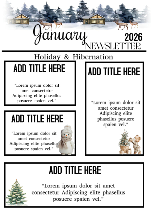 White Illustrative January Newsletter Flyer A3 Template | PosterMyWall