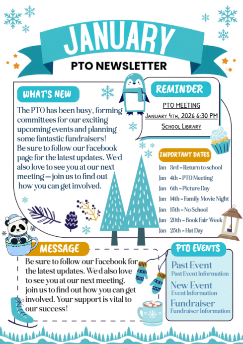 Plantilla de White Illustrative January Newsletter Pta Pto Event A4 ...