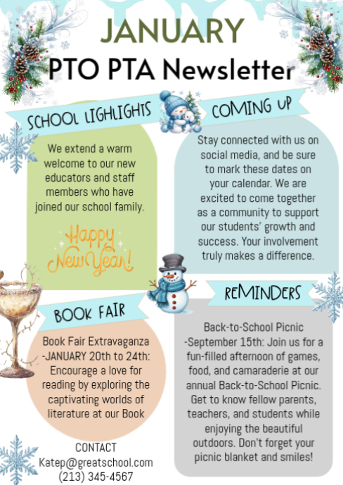 White Illustrative January Pto/pta Newsletter A6 Template | PosterMyWall