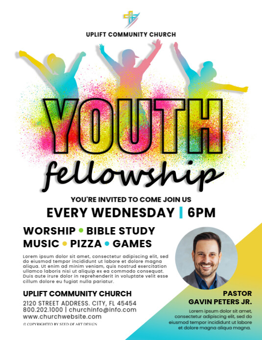 Copy of White Illustrative Joyful Colorful Youth Fellowship Church ...