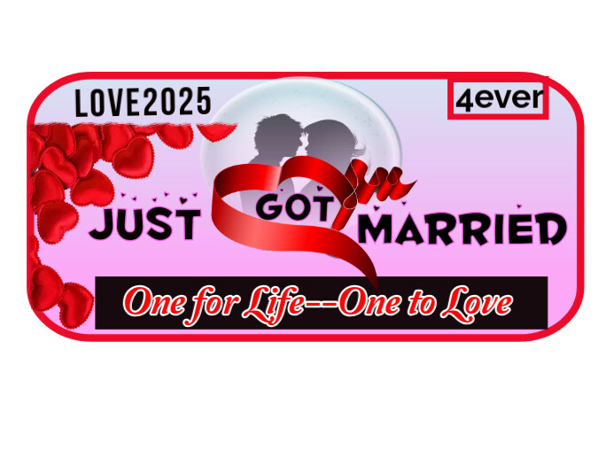 White Illustrative Just Got Married License Plate Graphic Design ...