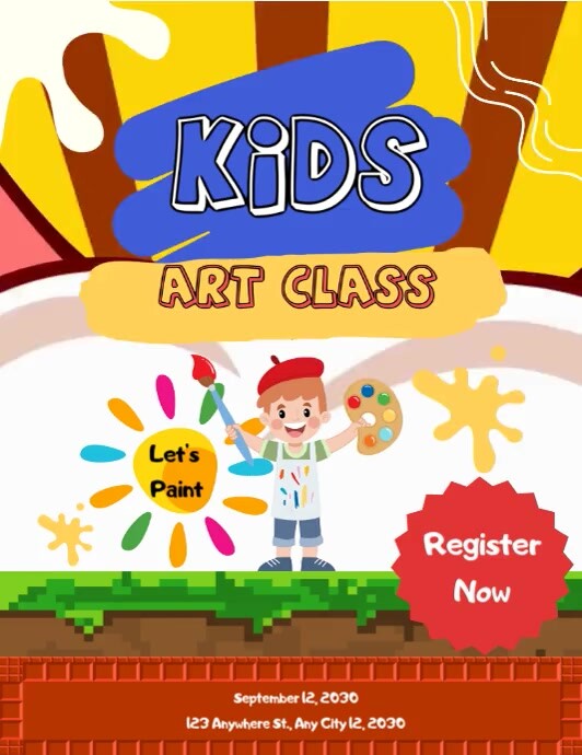 White Illustrative Kid Art Class Flyer Templat | PosterMyWall