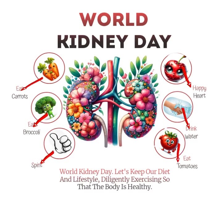 White Illustrative Kidney Day Instagram Post Template | PosterMyWall