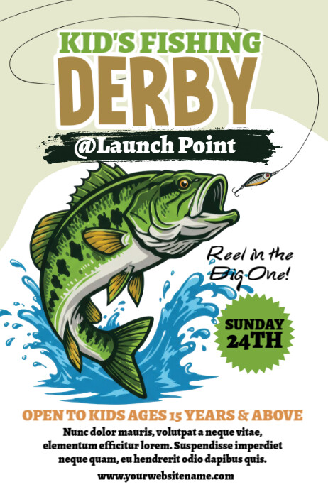 White Illustrative Kids Fishing Derby Poster Template | PosterMyWall