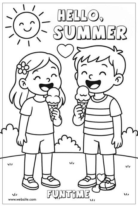 Copy of White Illustrative Kids Summer Coloring Page Poster | PosterMyWall