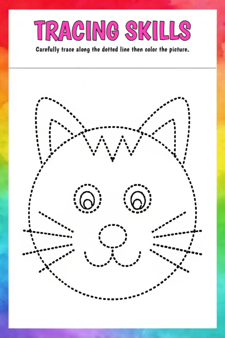 White Illustrative Kids Tracing Worksheets Poster Template | PosterMyWall