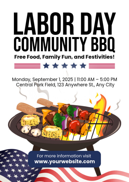 White Illustrative Labor Day Bbq A4 Template | PosterMyWall