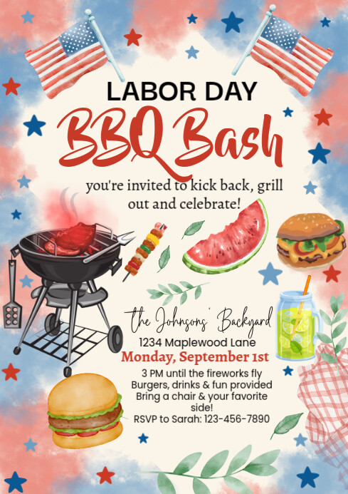 Copy of White Illustrative Labor Day Bbq Bash A4 | PosterMyWall