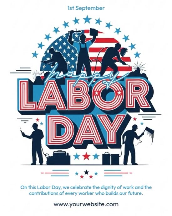 White Illustrative Labor Day Instagram Portrait Template | PosterMyWall