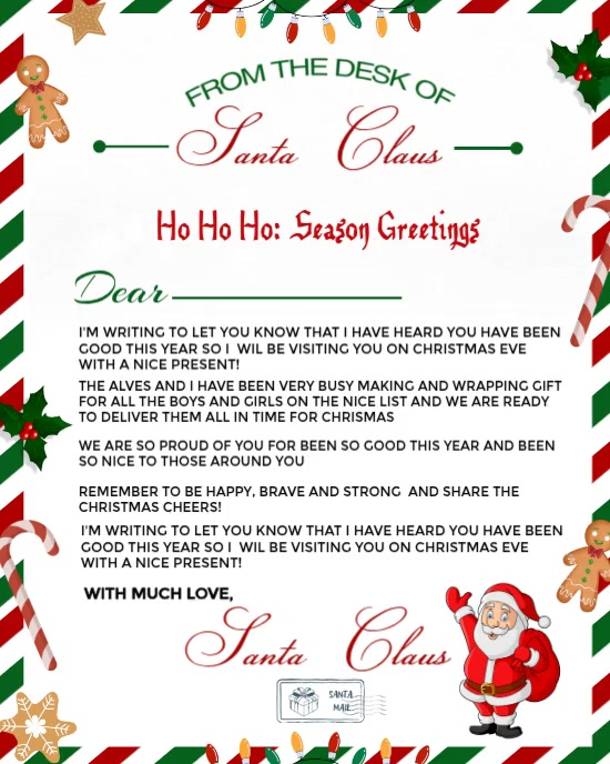 White Illustrative Letter From Santa Template Instagram Portrait ...