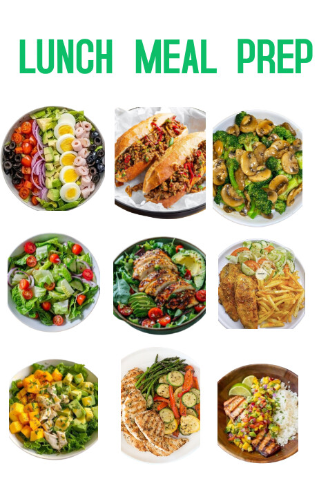 White Illustrative Lunch Meal Prep Poster Template | PosterMyWall