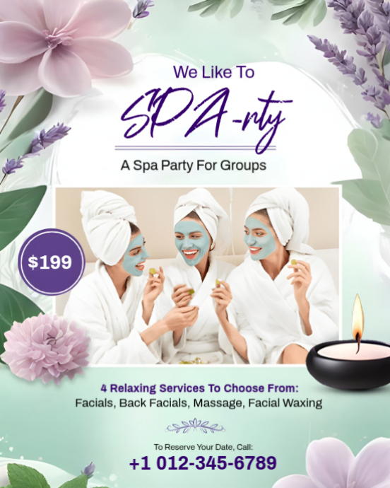 White Illustrative Luxurious Spa Party Flyer Template - Group ...