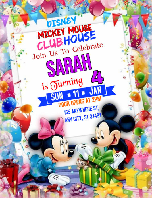 White Illustrative Mickey Mouse Clubhouse Birthday Party Flyer (us ...
