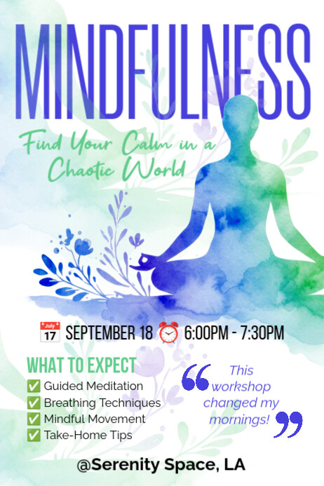 White Illustrative Mindfulness Poster Templat | PosterMyWall