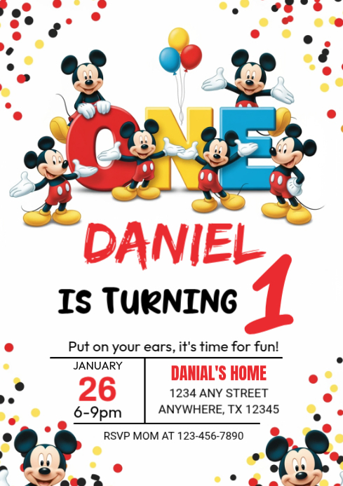 Plantilla de White Illustrative Minnie Mouse Birthday Invitation A4 ...