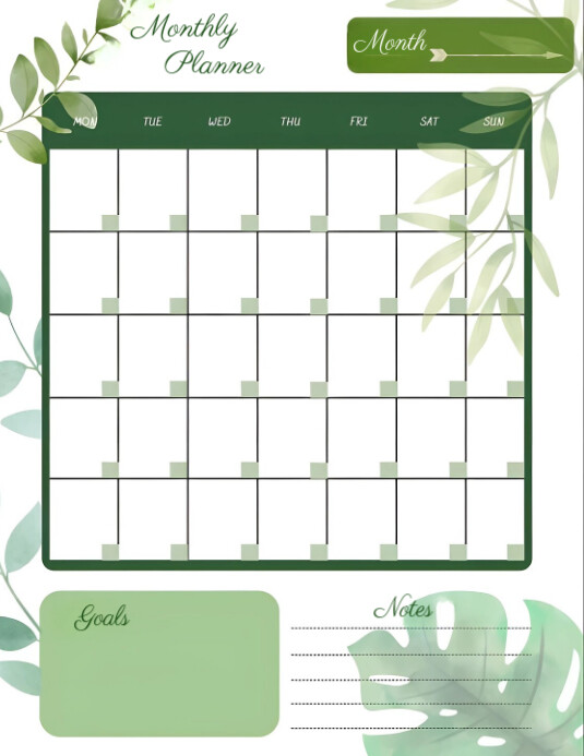 White Illustrative Monthly Planner Flyer (us Letter) Template ...