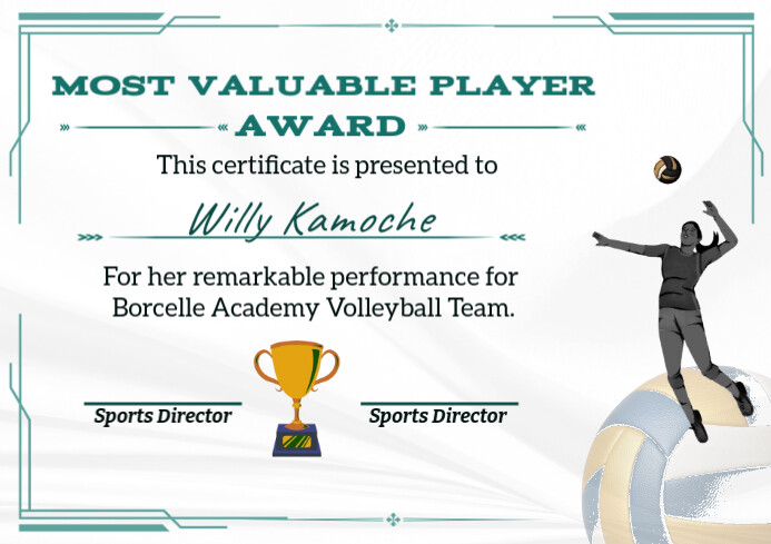 White Illustrative Most Valuable Player Award Certificate A4 Template ...