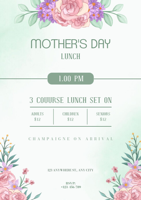 White Illustrative Mother's Day Lunch Menu Ad A4 Template | PosterMyWall
