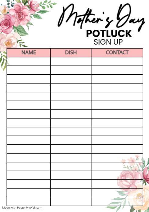 Copy of White Illustrative Mothers Day Potluck Sign Up Sheet A4 ...