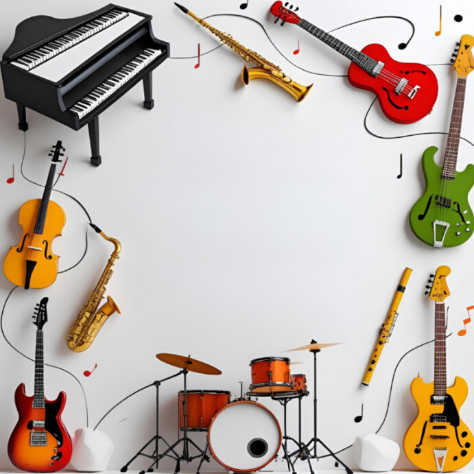 White Illustrative Musical Instrumental Frame Instagram Post Template ...