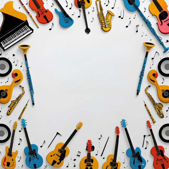 White Illustrative Musical Instruments Frame Instagram Post Template ...