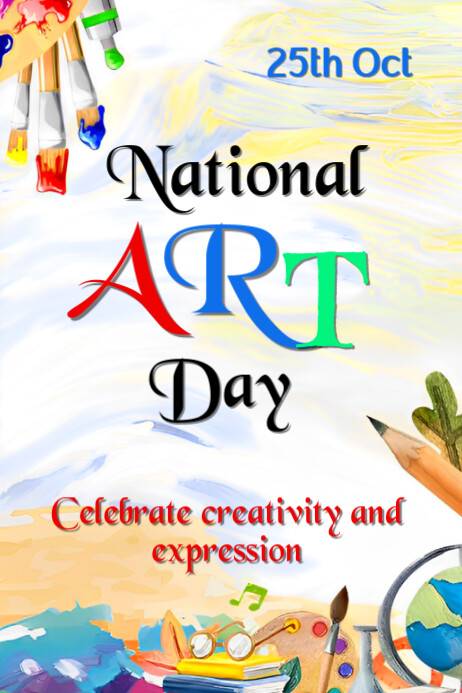 White Illustrative National Art Day Poster Template | PosterMyWall