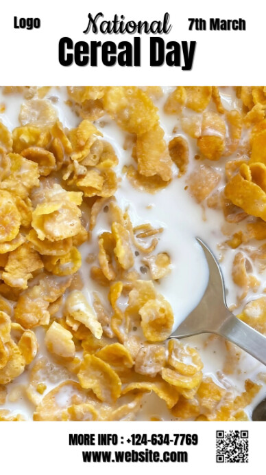 White Illustrative National Cereal Day Instagram Story เทมเพลต ...