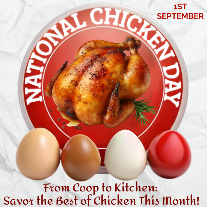 White Illustrative National Chicken Day Insta Template | PosterMyWall