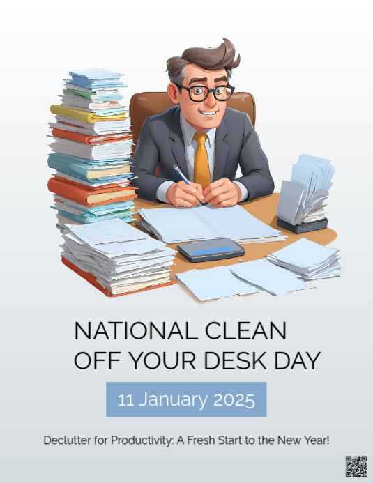 White Illustrative National Clean Off Your Desk Day Flyer (us Letter ...