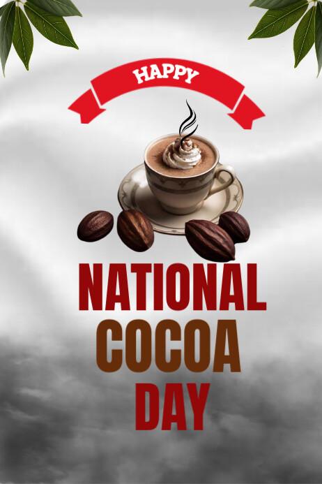 White Illustrative National Cocoa Day Poster Template | PosterMyWall