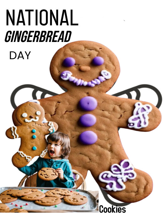 White Illustrative National Gingerbread Day Template | PosterMyWall