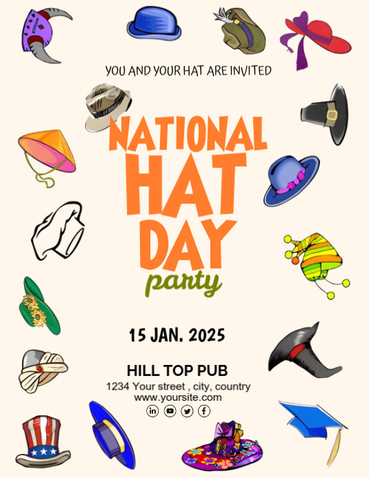 Copy of White Illustrative National Hat Day party Invitation Flyer (us ...