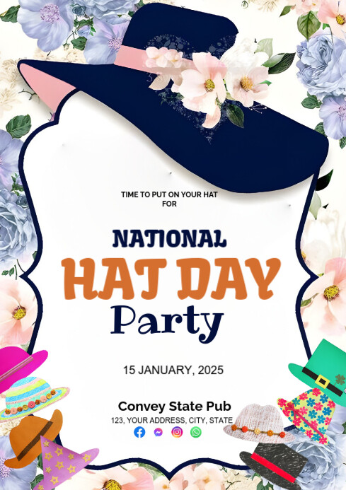 Copy of White Illustrative National Hat Day party invitation cardA4 ...