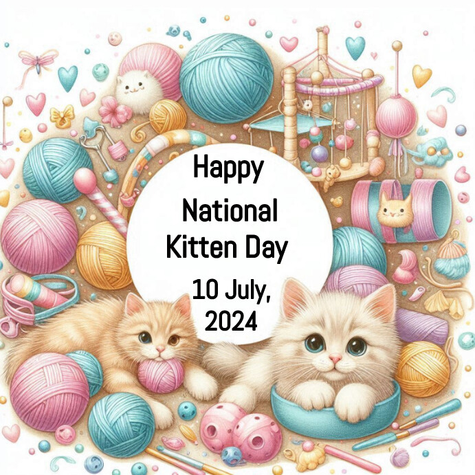 White Illustrative National Kitten Day Flyer Template | PosterMyWall