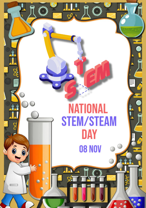 White Illustrative National Stem Day A4 Template | PosterMyWall