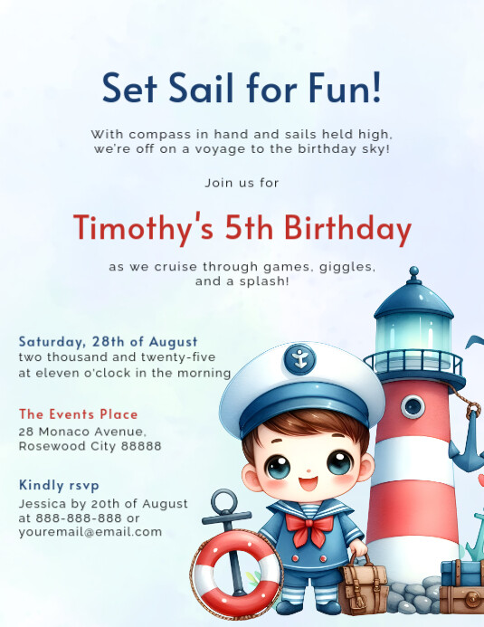 White Illustrative Nautical Birthday Invitation Flyer (us Letter ...