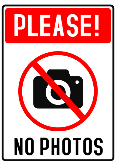 White Illustrative No Photos Warning Sign A5 Template | PosterMyWall