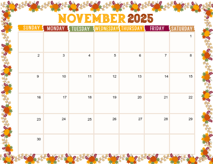 White Illustrative November 2025 Calendar Flyer (us Letter) Template ...